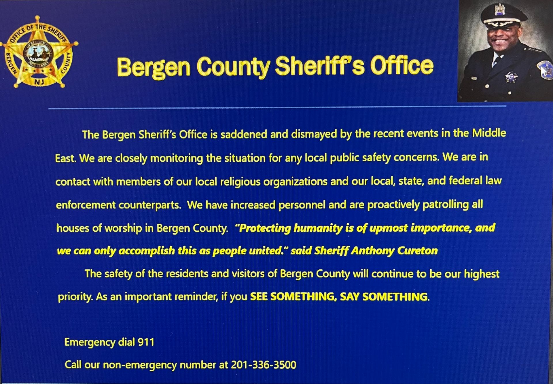 Sheriff Anthony Cureton | Bergen County Sheriff's Office